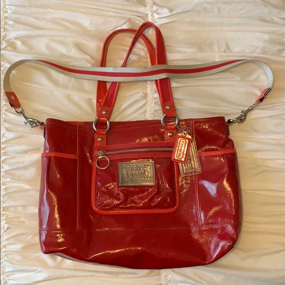 Coach | Bags | Coach Poppy Red Patent Leather Tote Bag | Poshmark